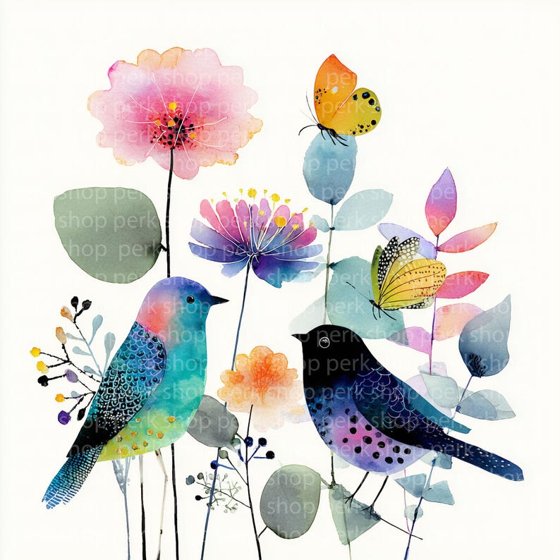 Spring Bird Clipart PNG, Printable Card Design, Garden Clipart, Digital ...