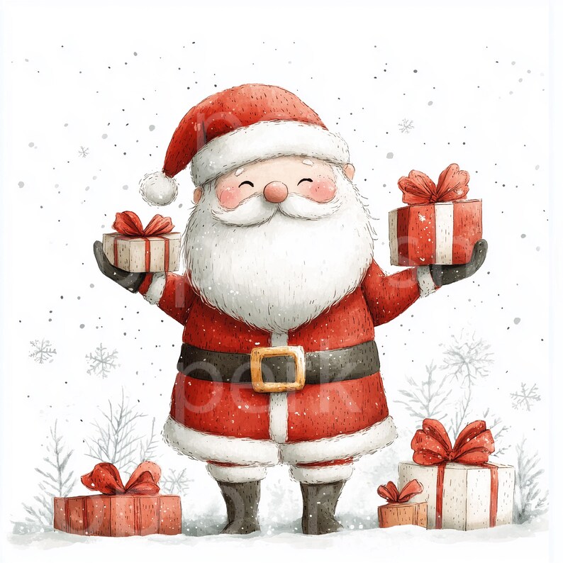 10 Christmas Clipart, Santa Clip Art, Winter Watercolor Printable Craft ...