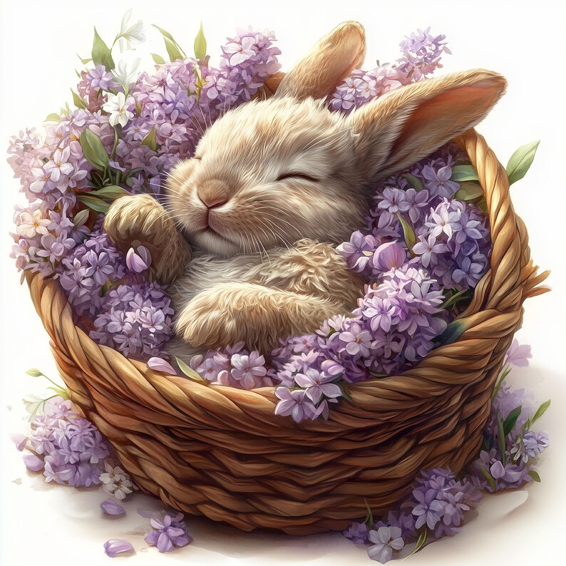 Sleeping Bunny Floral Clipart: Easter Watercolor Rabbit (digital ...