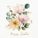 Happy Easter Clipart, Watercolor Spring Flowers and Gold Lettering ...