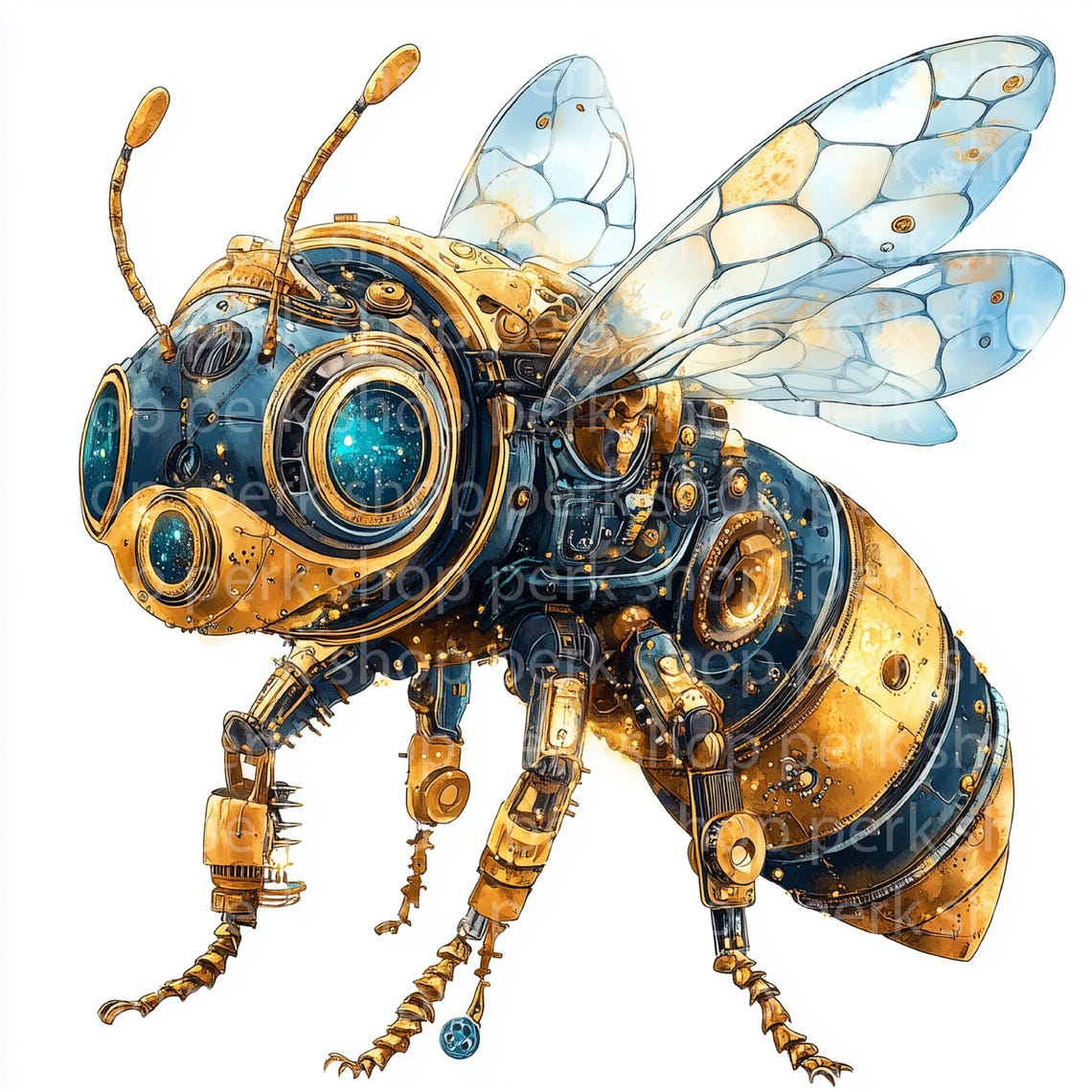 Steampunk Bee Watercolor Clipart: Vintage Insect Illustrations (digital ...