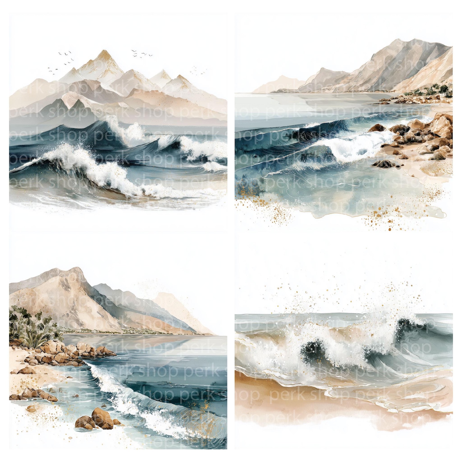 Watercolor Ocean Clipart: Boho Coastal Printable Art (digital Download ...