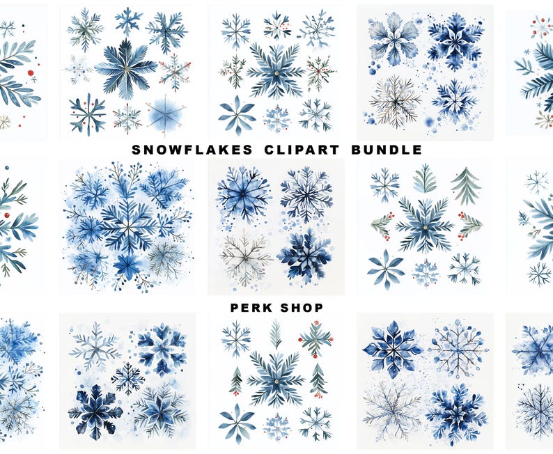 Watercolor Snowflake Clipart Bundle: Scandinavian Winter Designs ...
