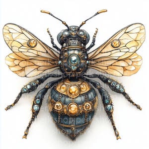 Steampunk Bee Watercolor Clipart: Vintage Insect Illustrations (digital ...