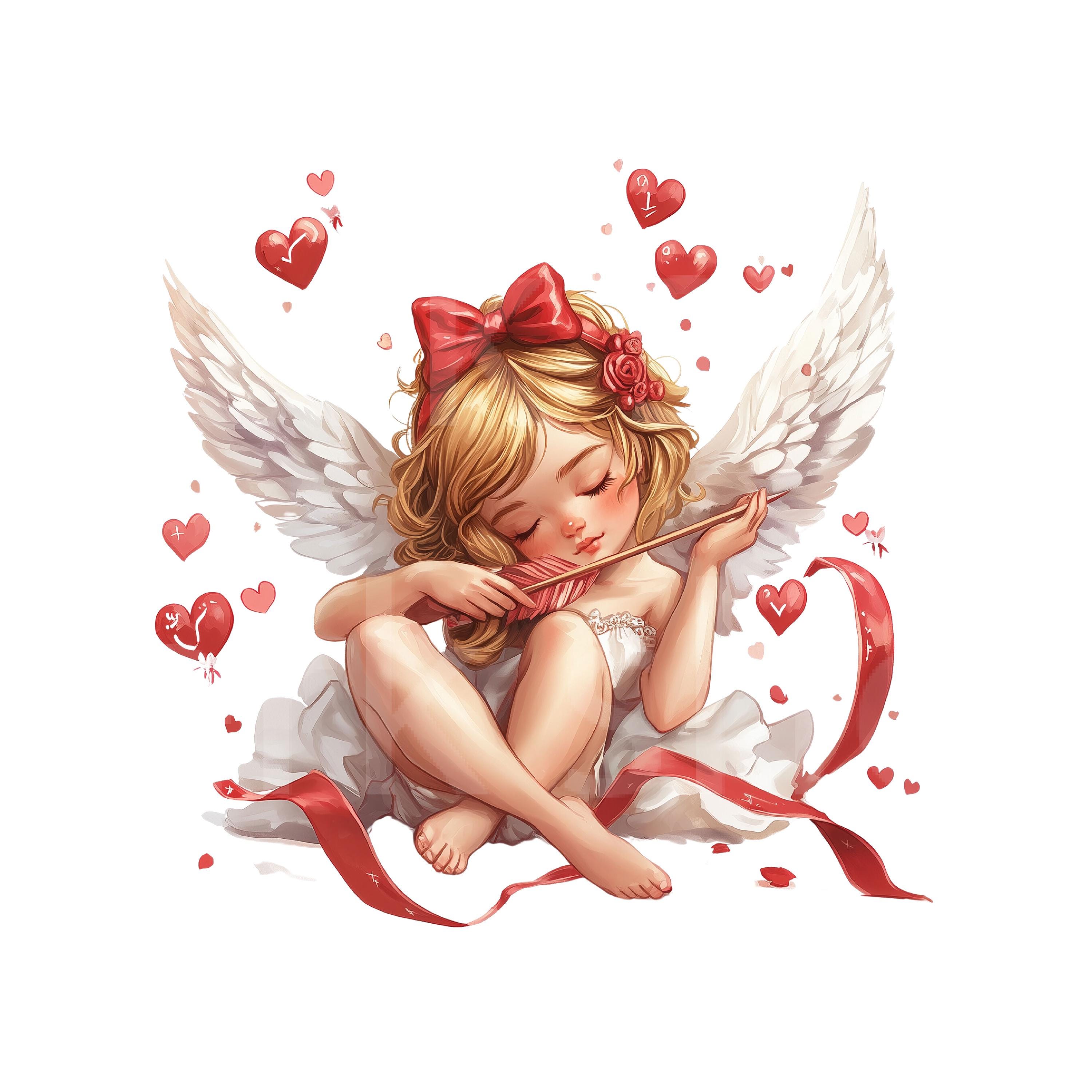 9 Valentine's Day Cupid Clipart, Fairy Angels Illustrations, Black ...