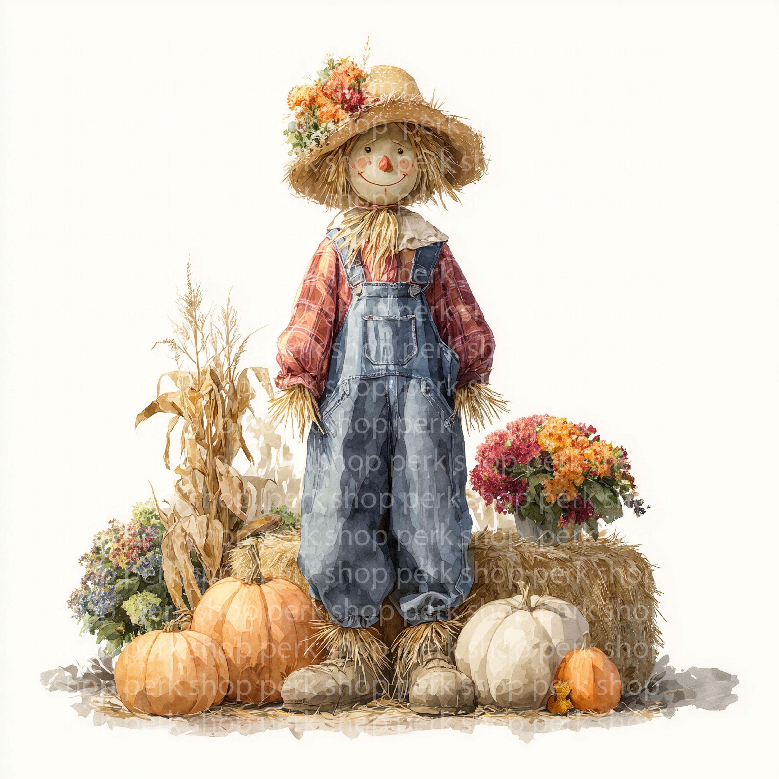 Cute Scarecrow Clipart, Fall Harvest Illustrations, Printable - Digital ...