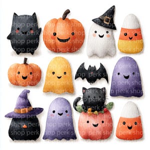 Cute Halloween Watercolor Clipart | Ghost, Pumpkin, Candy PNG | Kawaii ...