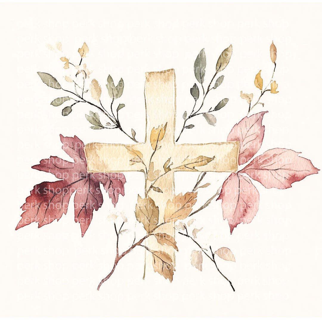 Watercolor Autumn Leaves Cross Clipart, Christian Thanksgiving (PDF) - Etsy