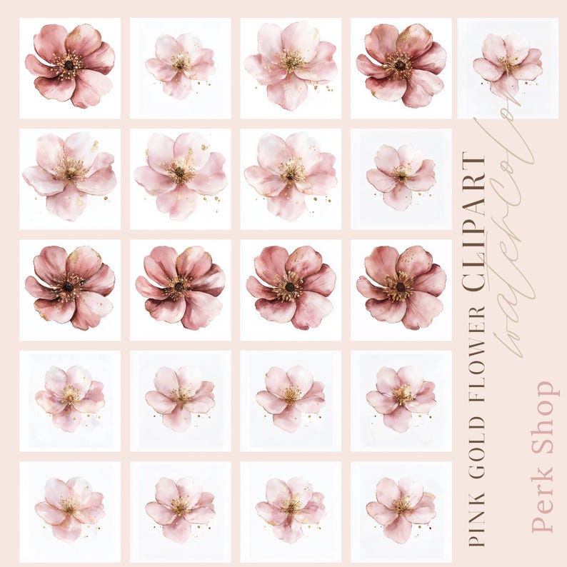 21 Abstract Flowers Clipart, Pink Gold Flower, Flowers Print, Printable ...