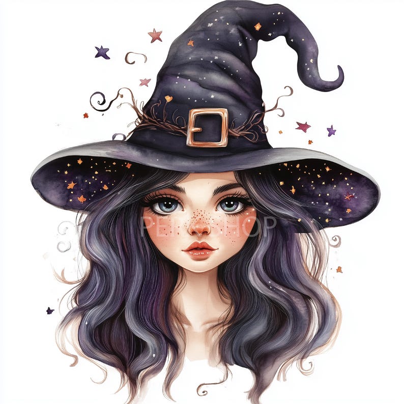 Whimsical Witch Girl Clipart: Halloween DIY Graphics (instant Download ...