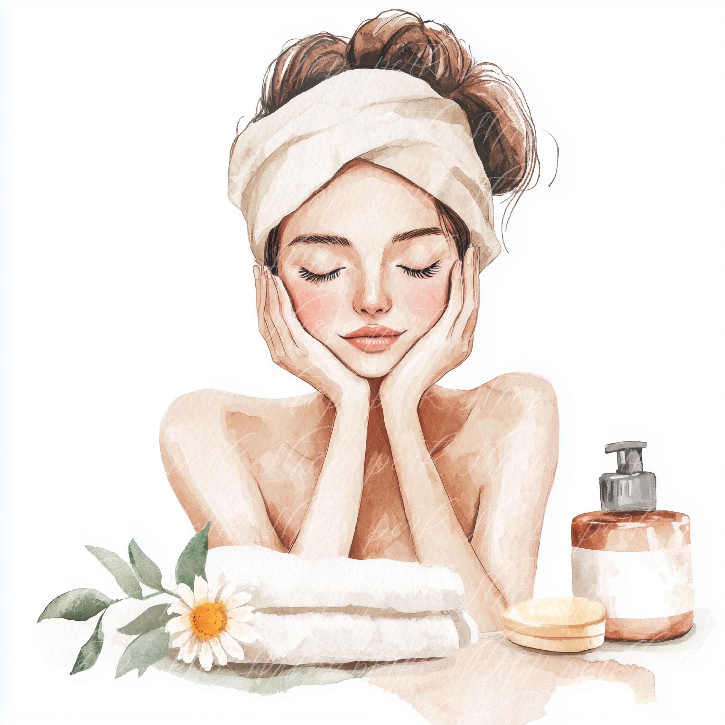 10 Self-care Clipart, Girl Skin Beauty Watercolor, Wellness Printable ...