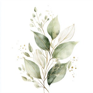 Eucalyptus Gold Leaf Clipart: Watercolor Foliage Art (digital Download ...