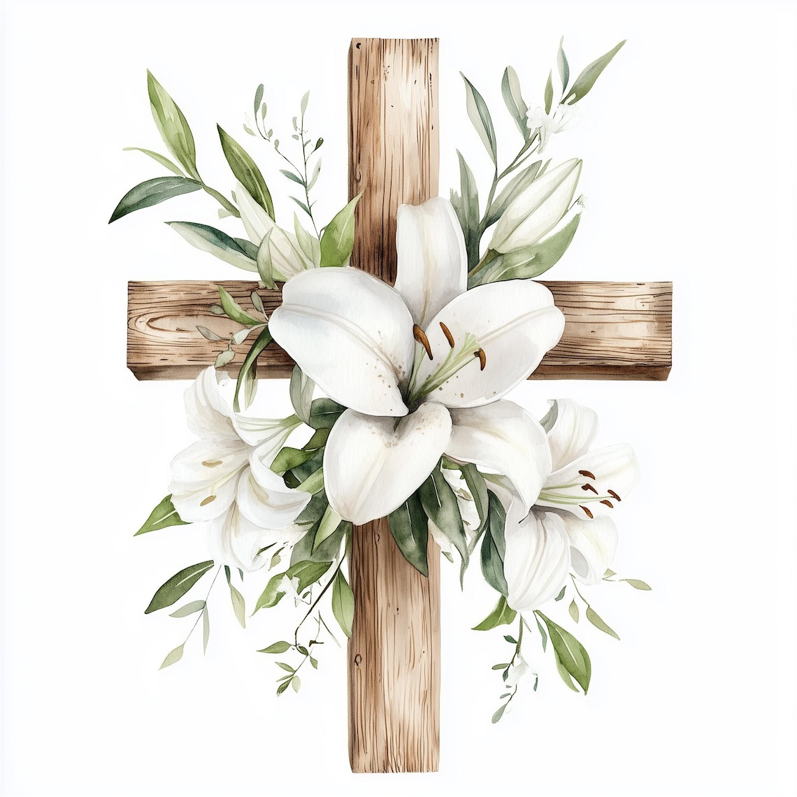 Easter Lily Cross Clipart: Floral Watercolor Pngs (digital Download) - Etsy