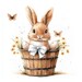 Easter Bunny Clipart, Spring Rabbit With Basket Flowers, Scrapbooking ...