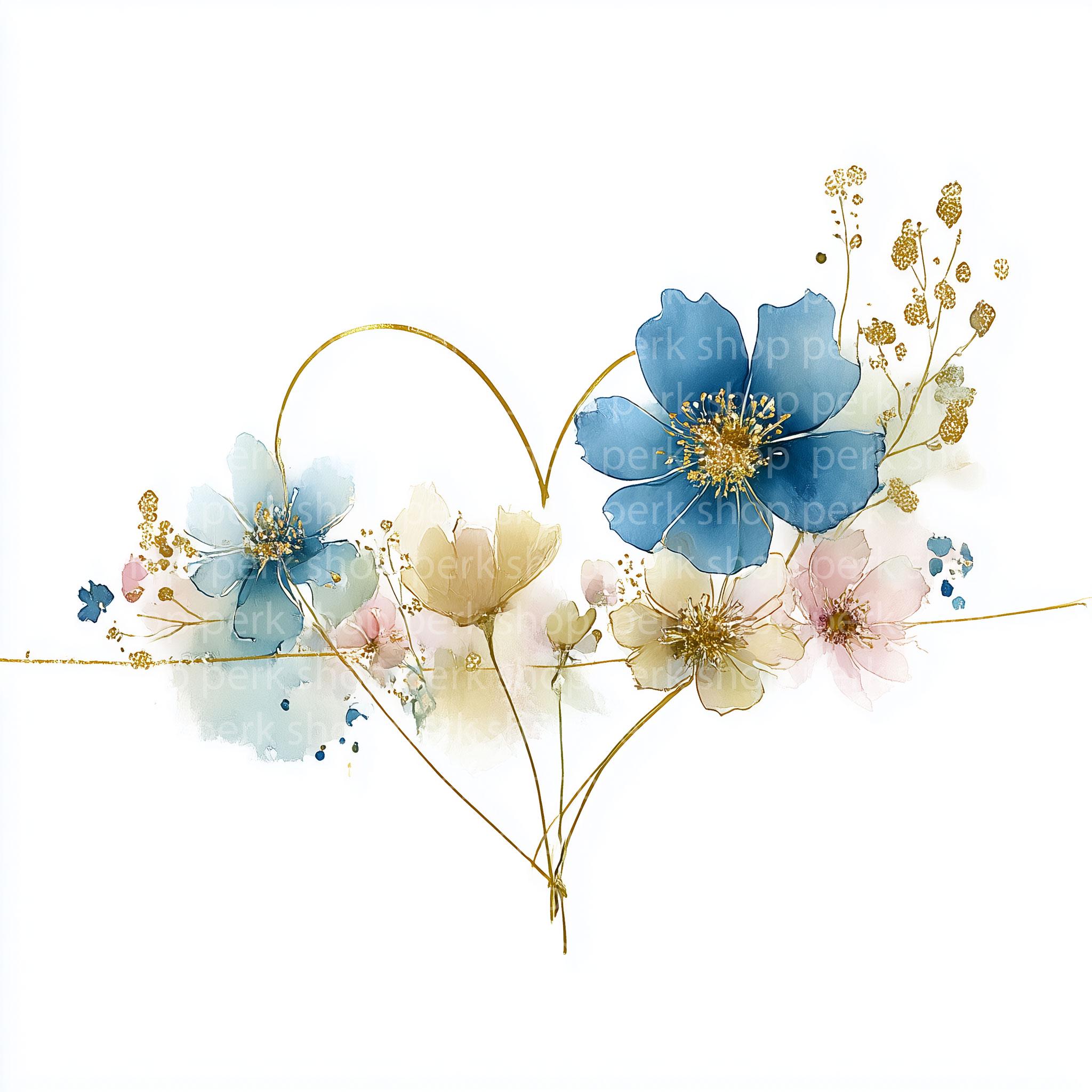 Blue Floral Wreath Clipart PNG, Watercolor Flower Circle Frame, Wedding ...