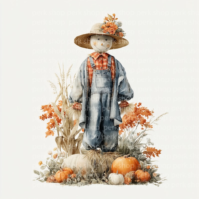 Cute Scarecrow Clipart, Fall Harvest Illustrations, Printable - Digital ...