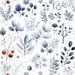 24 Winter Digital Paper, Blue Watercolor Botanical Clipart, Printable ...