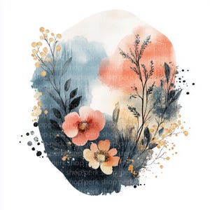 12 Floral Watercolor Shapes Clipart, Flowers Wall Art, Printable Boho ...
