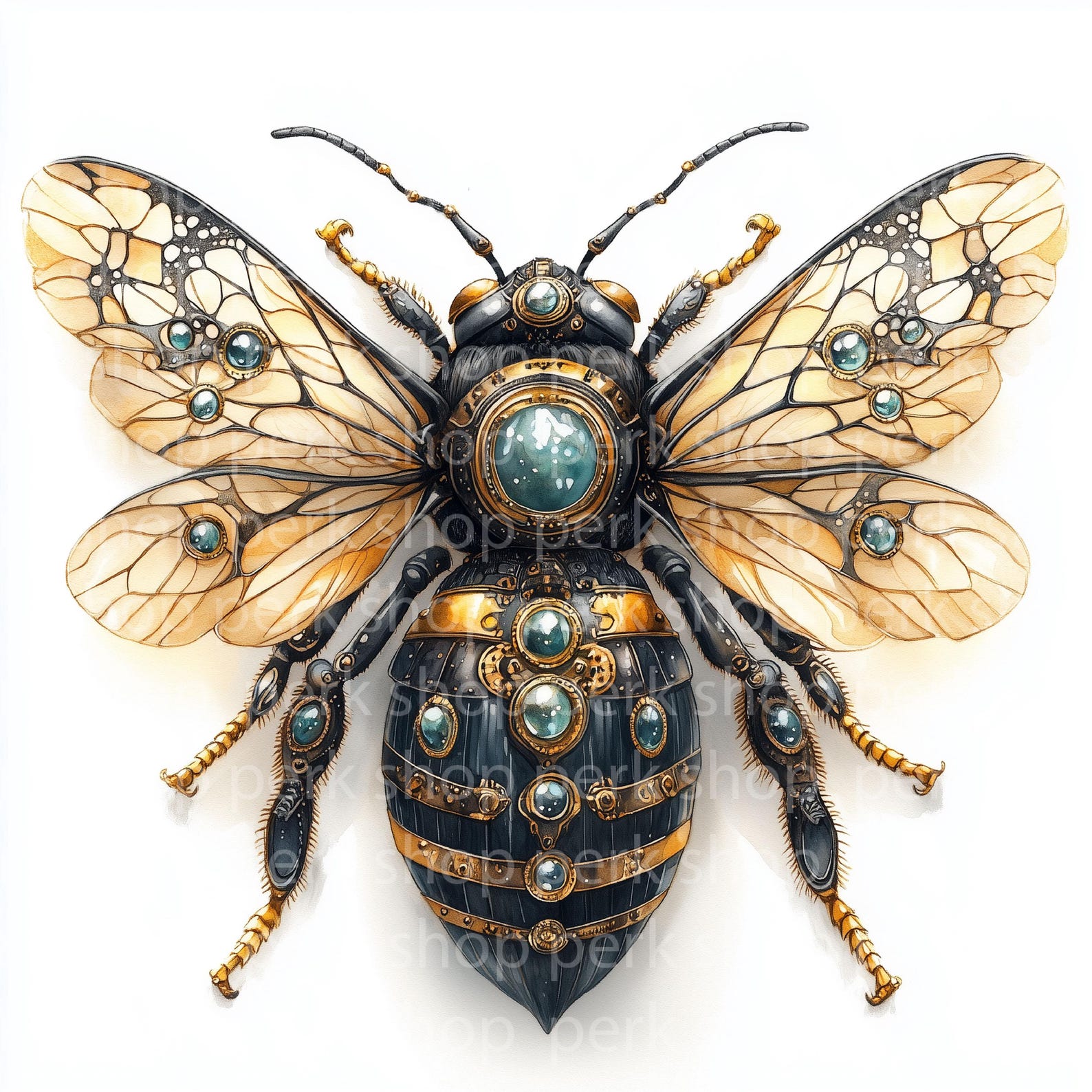 Steampunk Bee Watercolor Clipart: Vintage Insect Illustrations (digital ...