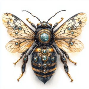 Steampunk Bee Watercolor Clipart: Vintage Insect Illustrations (digital ...