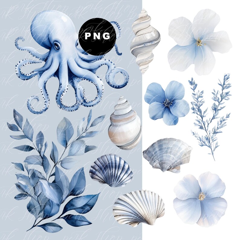 10 Whimsical Octopus Clipart Png, Nautical Coastal Watercolor ...