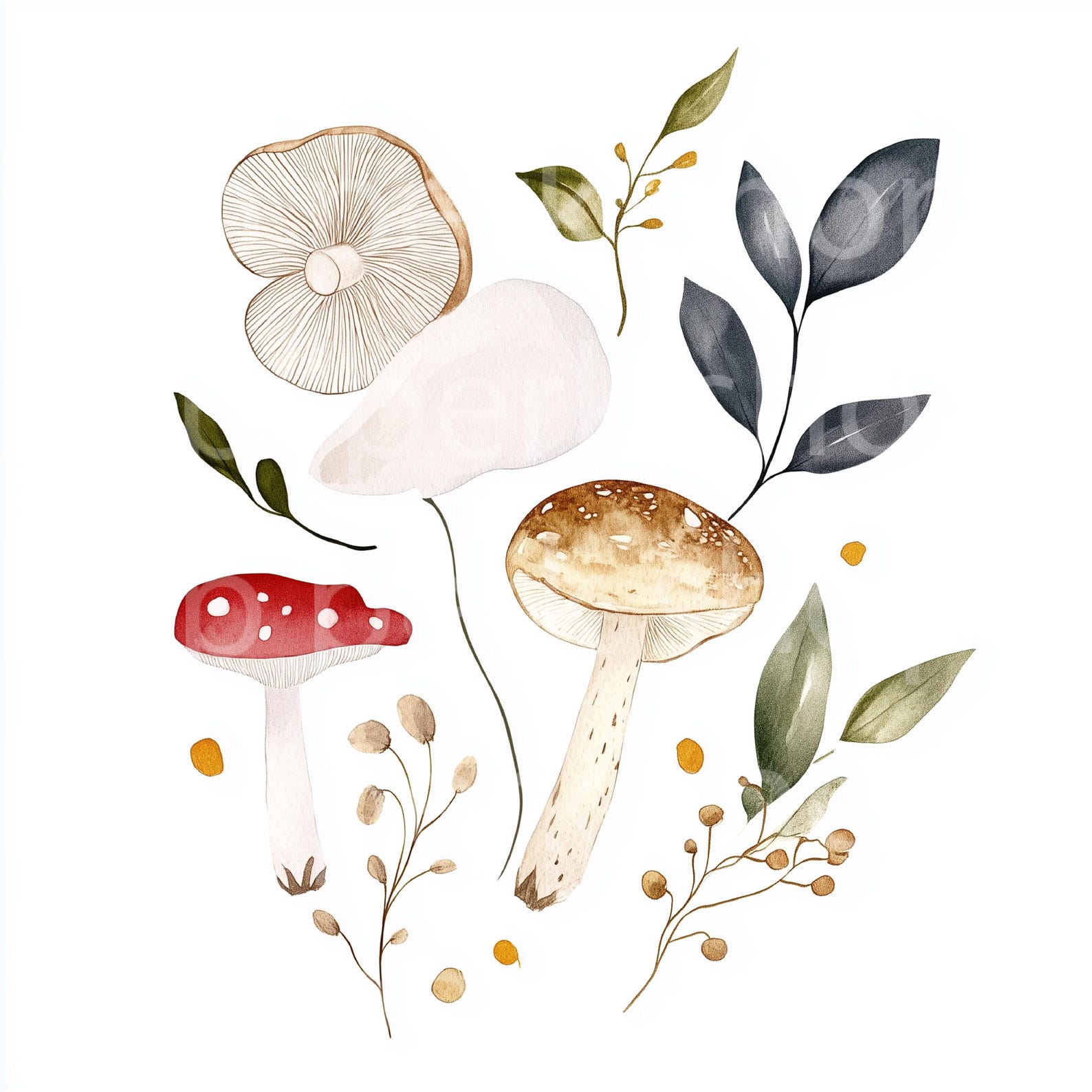 7 Woodland Mushrooms Clipart, Rustic Forest Fungi Watercolor ...