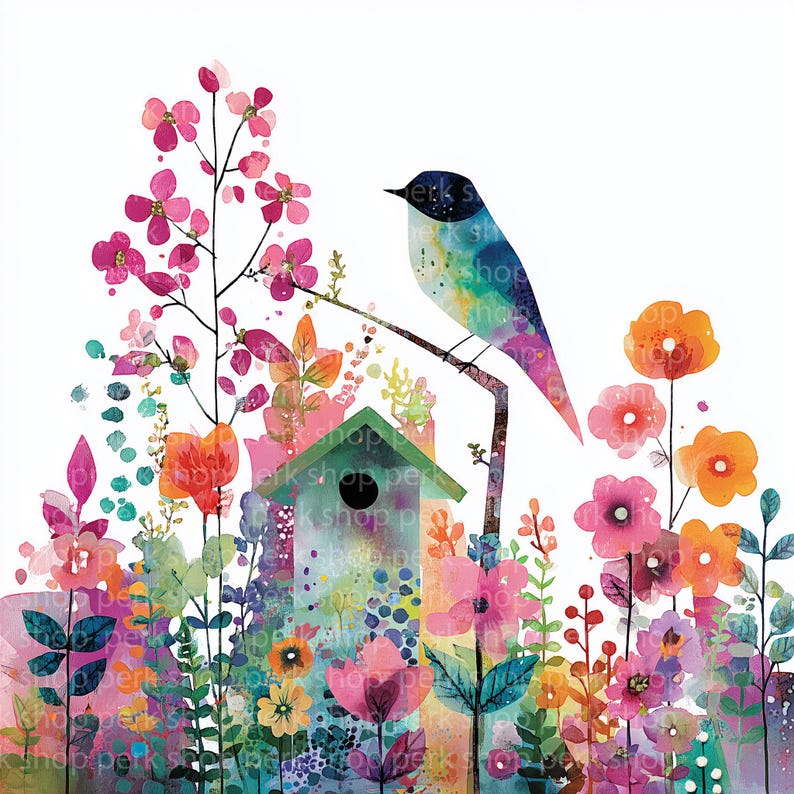 Spring Bird Clipart PNG, Printable Card Design, Garden Clipart, Digital ...