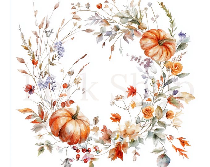 Autumn Watercolor Floral Wreaths Clipart: Fall Flowers, Leaves ...