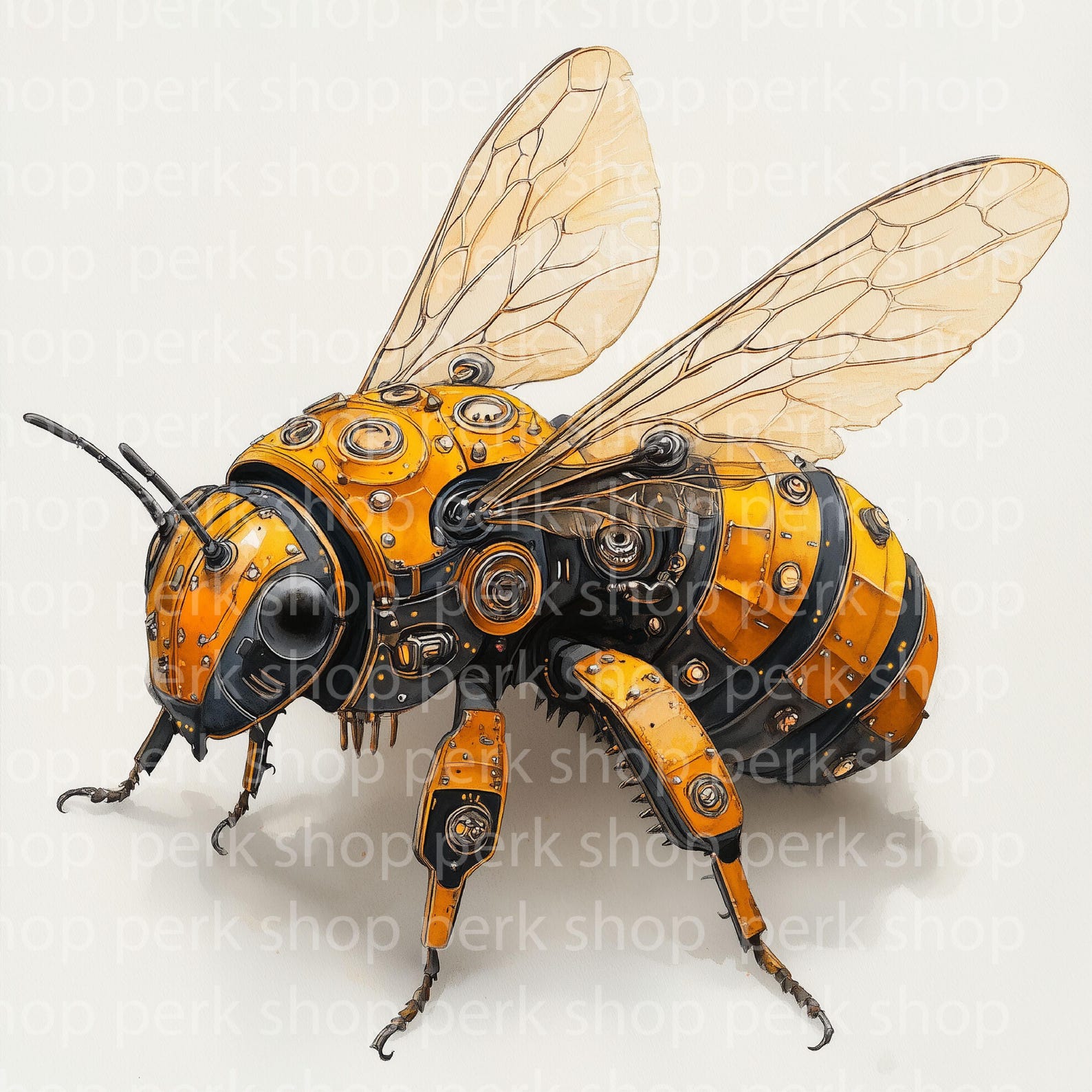 Steampunk Bee Watercolor Clipart: Vintage Insect Illustrations (digital ...