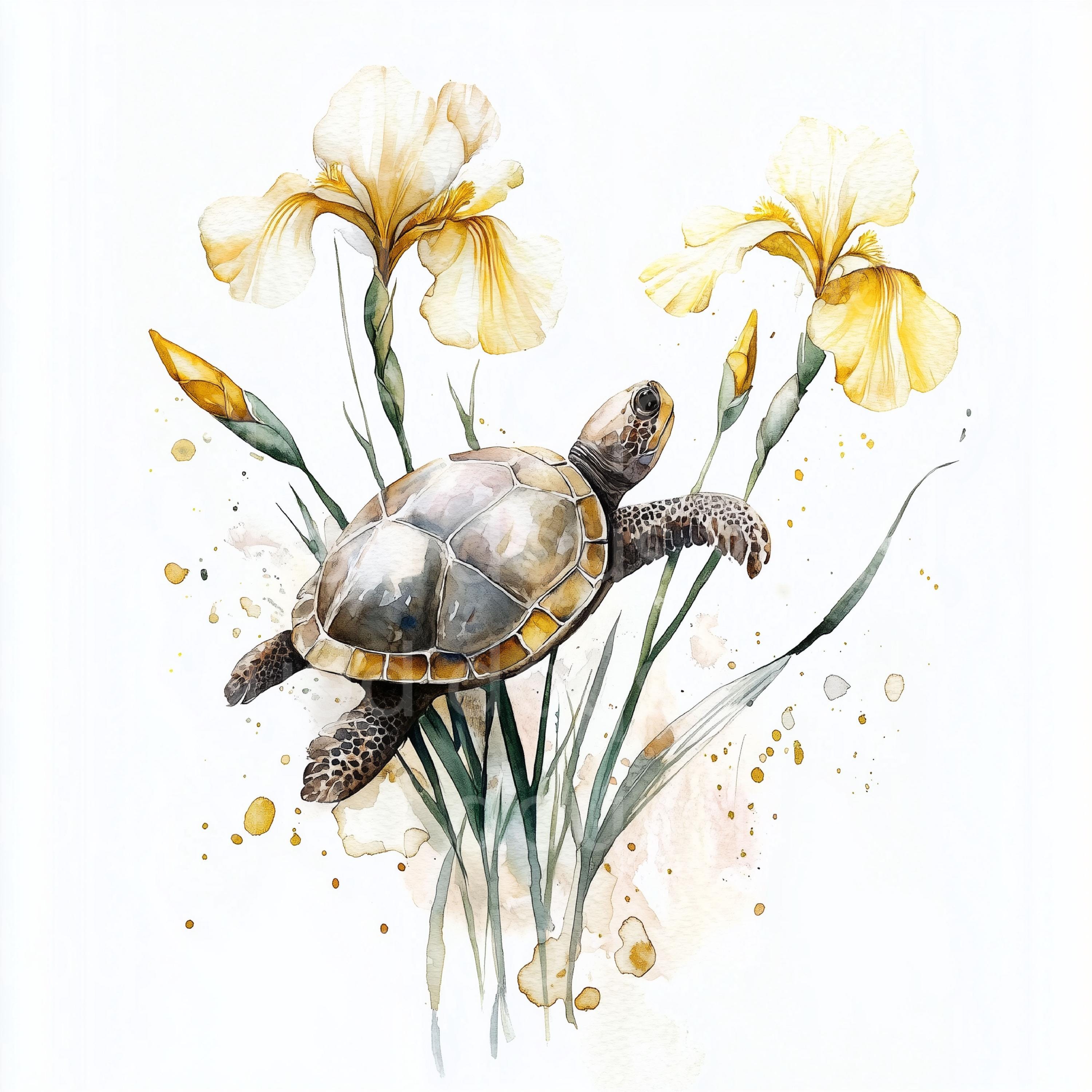 9 Tortoise Clipart, Turtle and Iris Clipart, Printable Watercolor ...