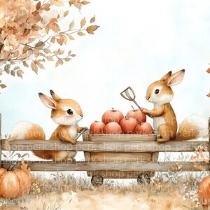 Autumn Animals Watercolor Clipart: Bunny, Squirrel, Bird Fall Scene ...