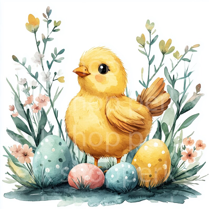 Watercolor Easter Chick Clipart, Eggs, Spring Nursery Art (digital ...