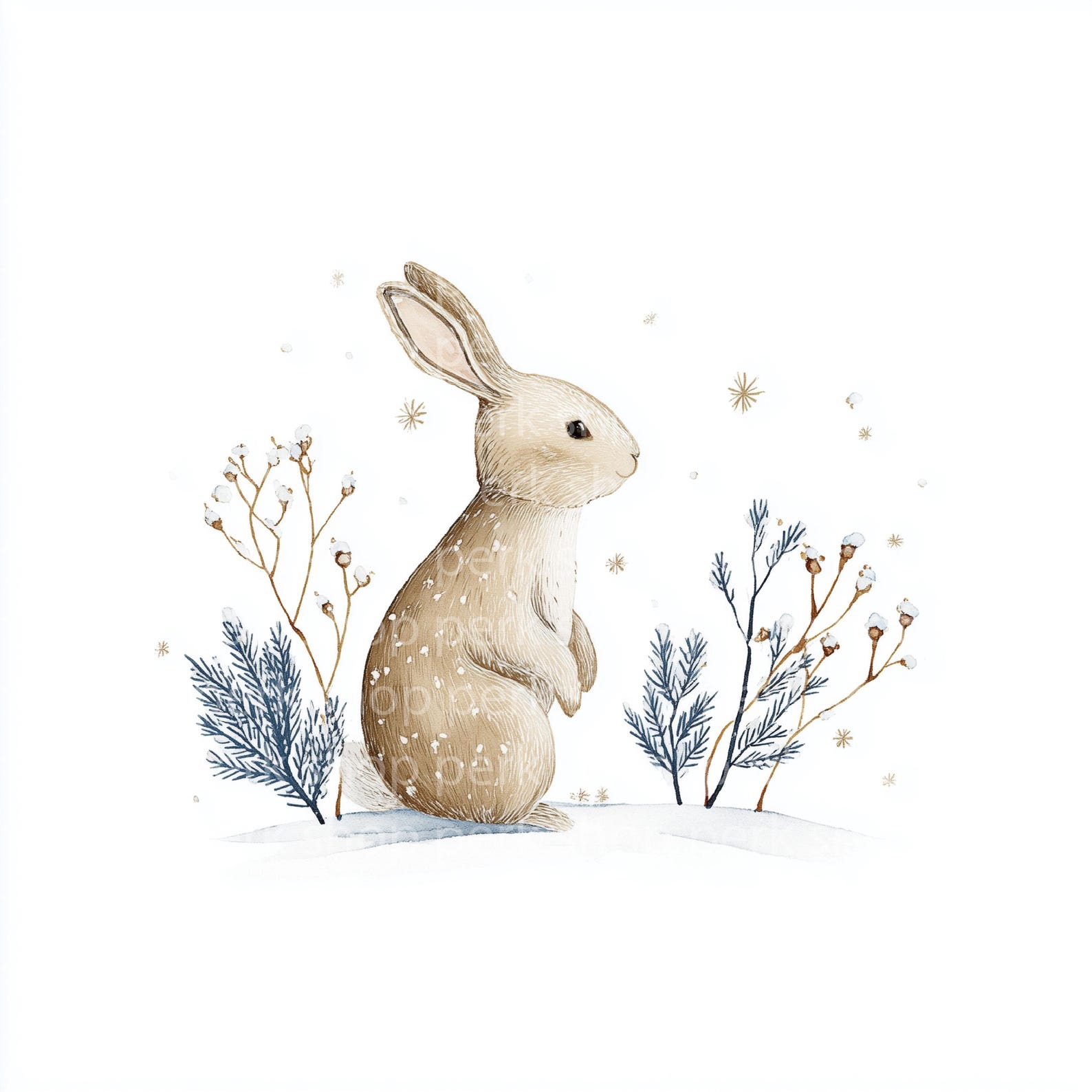 Winter Bunny Watercolor Clipart | Christmas Rabbit Illustration PNG ...