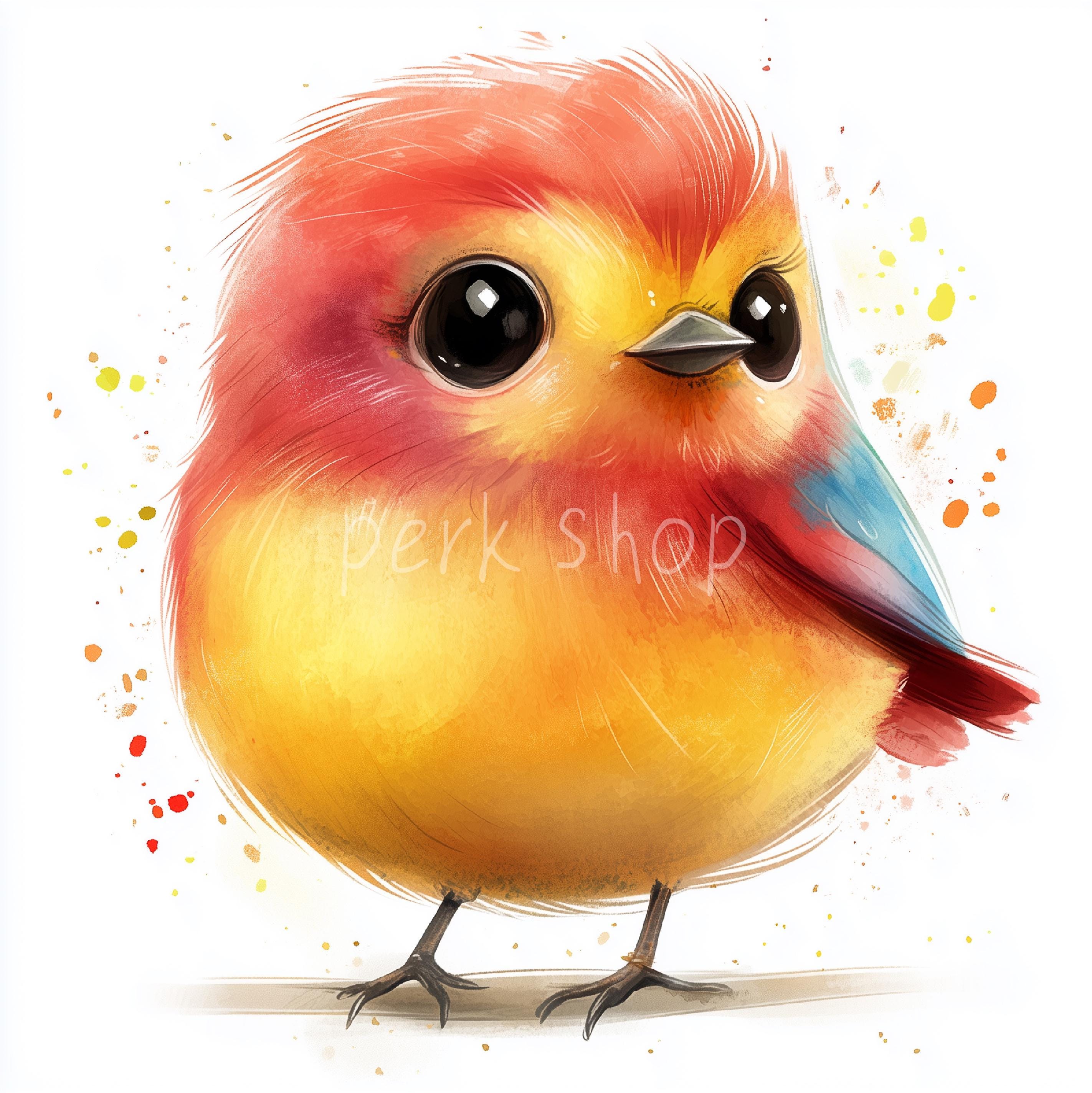 11 Whimsical Bird, Cute Little Bird, Watercolor Character Clipart ...