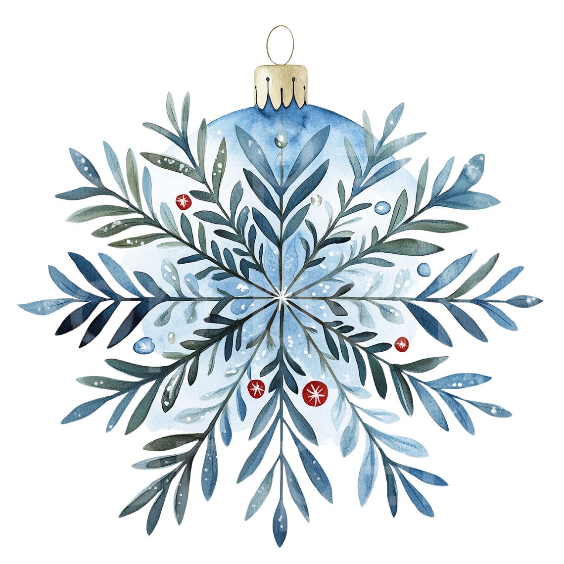 Watercolor Christmas Bauble Clipart: Snowflake PNG Decor (digital ...