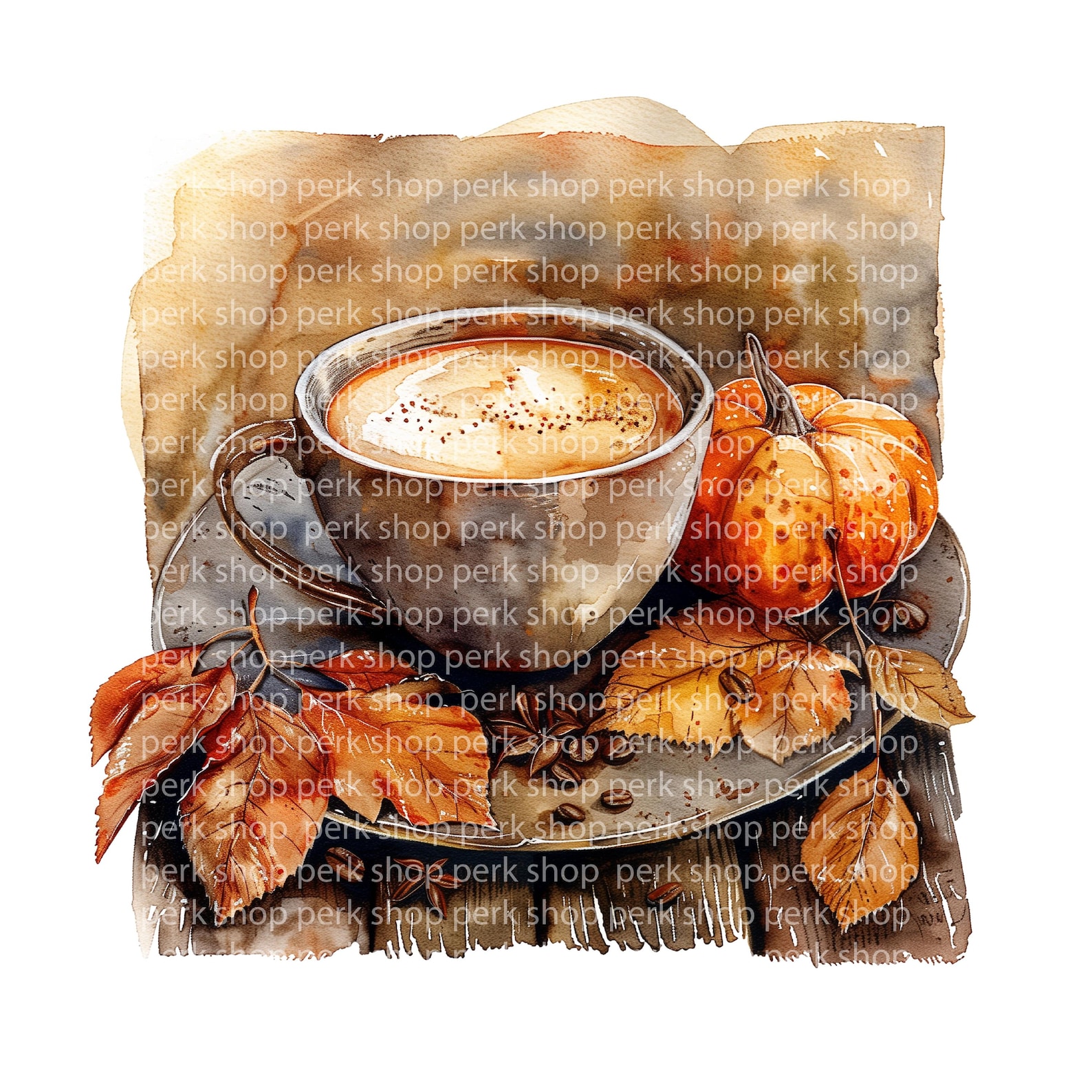 Pumpkin Spice Clip Art, Fall Coffee Watercolor Illustration, PNG Cozy ...