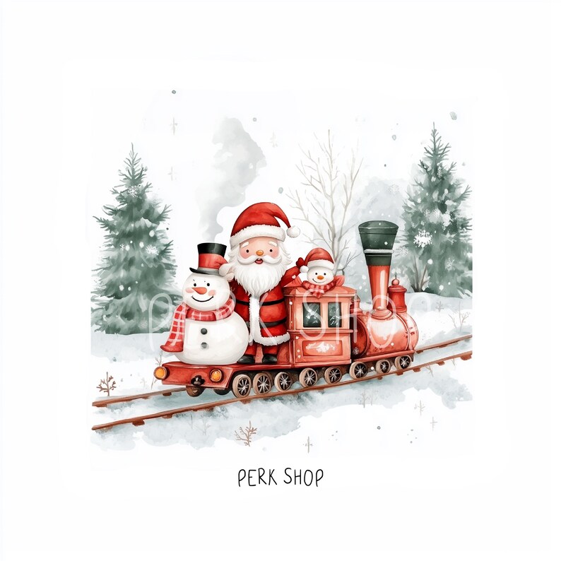 Watercolor Christmas Train Clipart: Santa, Snowman (digital Download ...