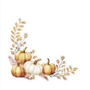 Watercolor Pumpkin Corner Clipart, Autumn Leaves Arrangement, Fall ...