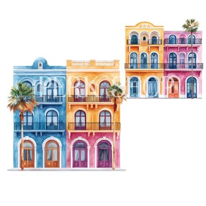 18 Tel-aviv Houses Clipart, Israel Architecture Watercolor Landscape ...
