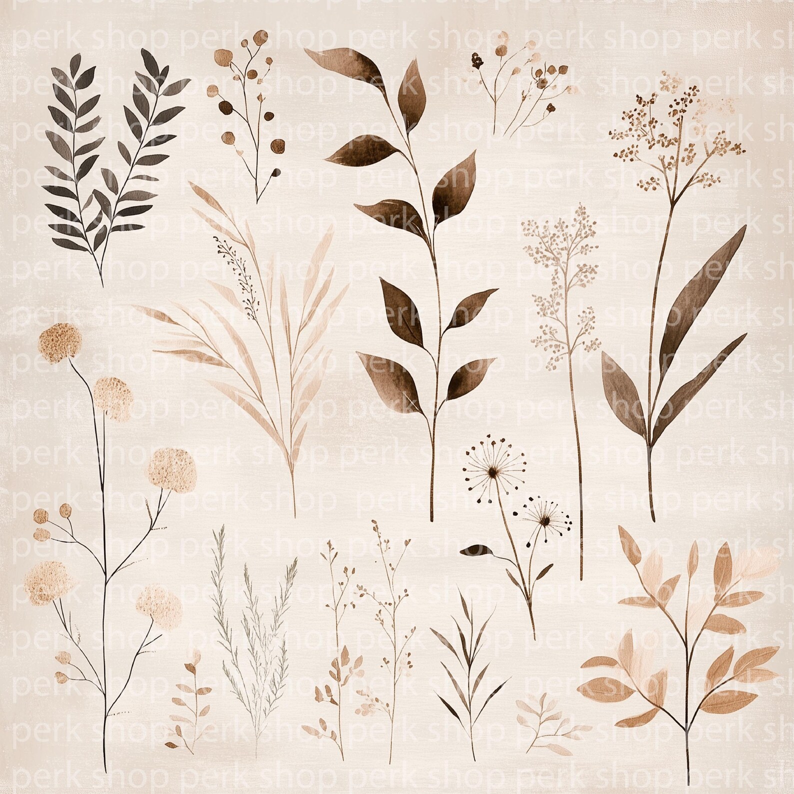 Neutral Botanical Digital Paper Pack: Beige Floral Scrapbook Paper (JPG ...