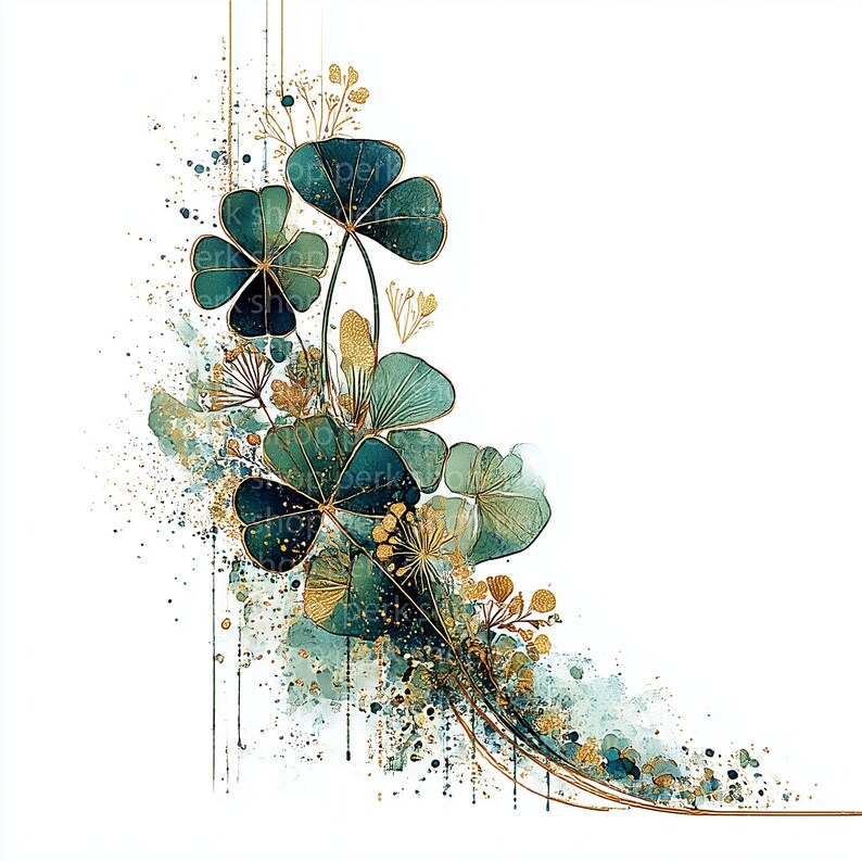 Shamrock Border Clipart: Watercolor Chic Botanical Design (digital ...