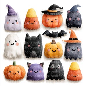 Cute Halloween Watercolor Clipart | Ghost, Pumpkin, Candy PNG | Kawaii ...