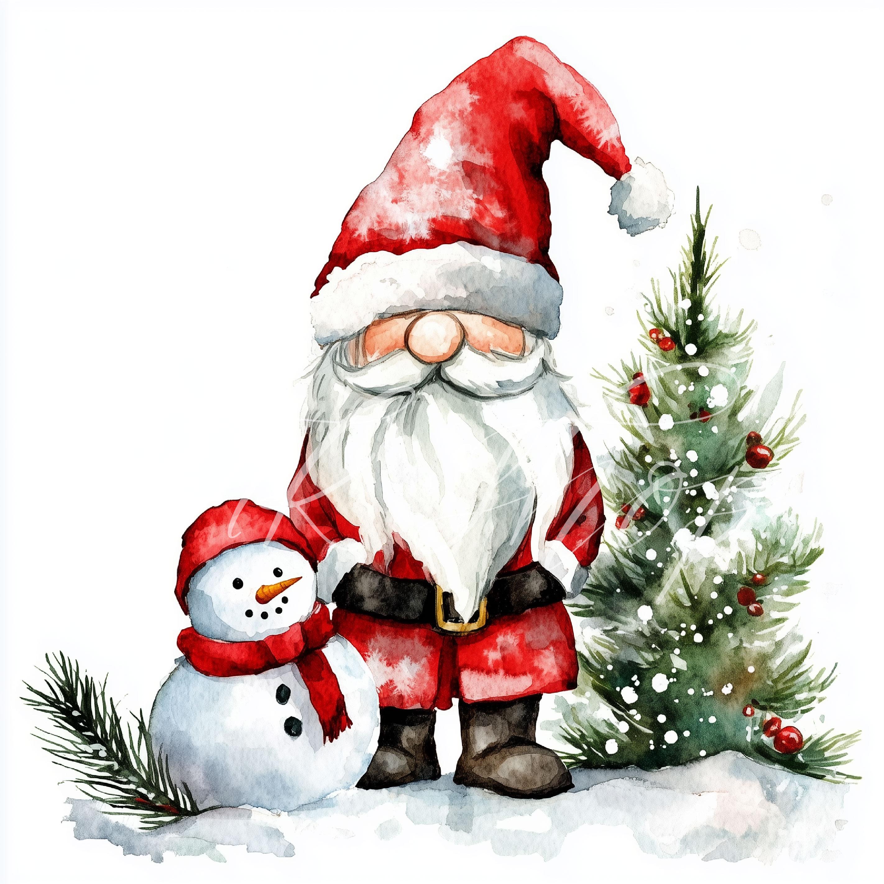 Santa Snowman Clipart, Christmas Tree Winter Watercolor Printable Craft ...