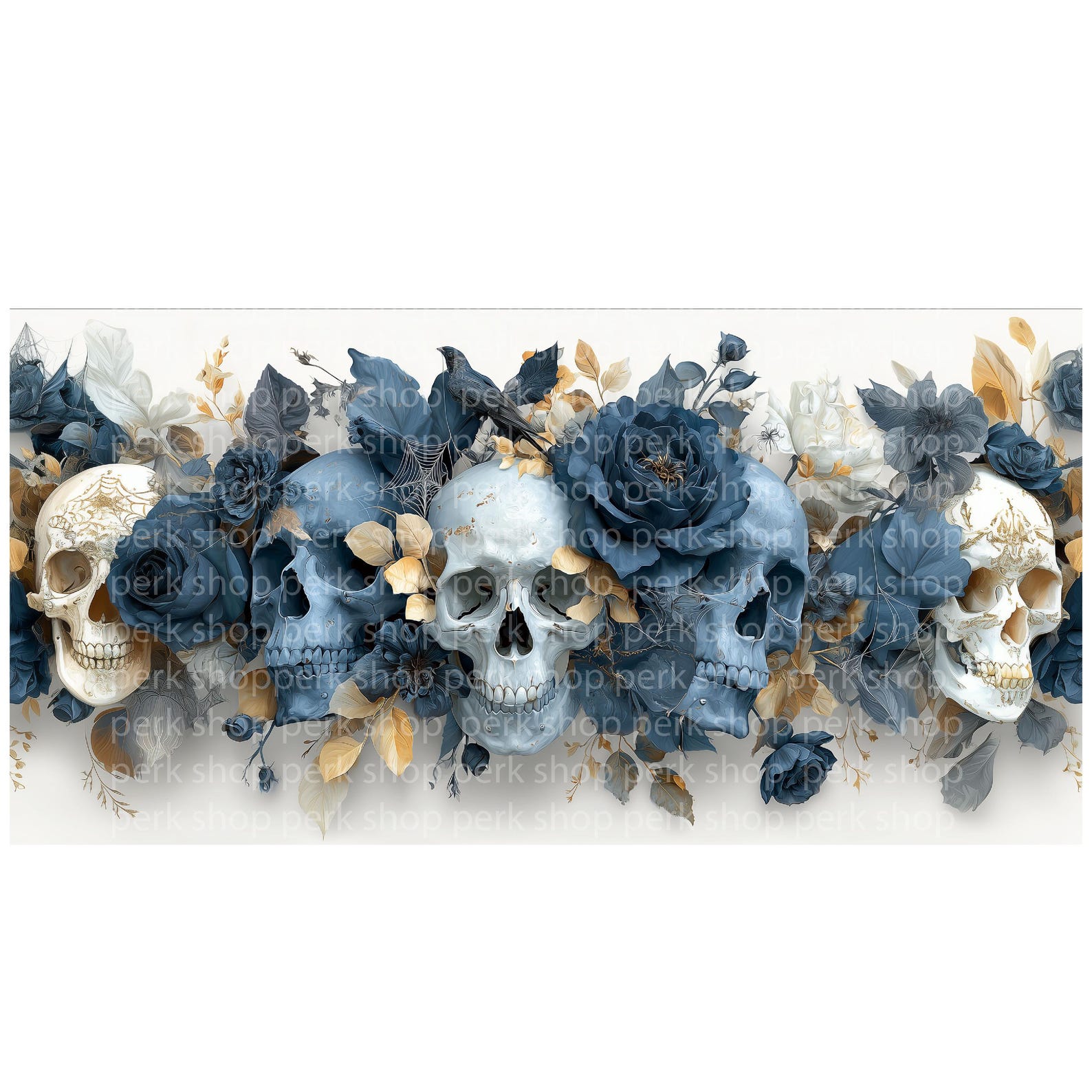 Halloween Borders Clipart, Watercolor Skull and Rose PNG, Halloween ...