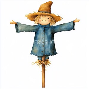 Garden Scarecrow Clipart, Watercolor Fall Farm Cute Character, Harvest ...