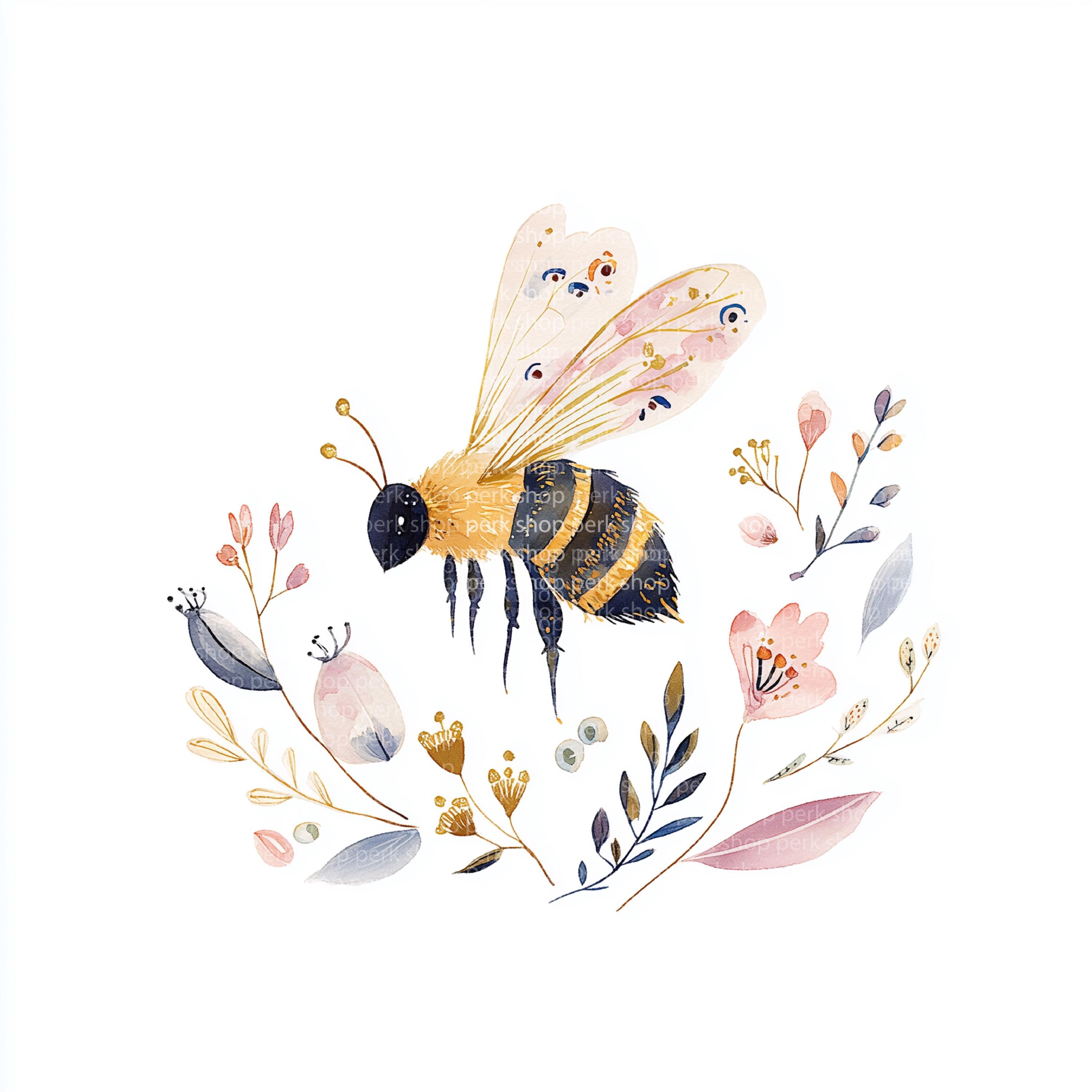 Watercolor Bee Clipart Bundle | Floral Honey Bee | Spring Bumblebee ...