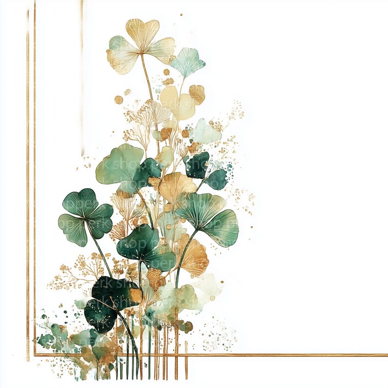Shamrock Border Clipart: Watercolor Chic Botanical Design (digital ...