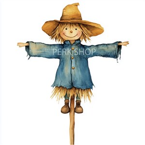 Garden Scarecrow Clipart, Watercolor Fall Farm Cute Character, Harvest ...