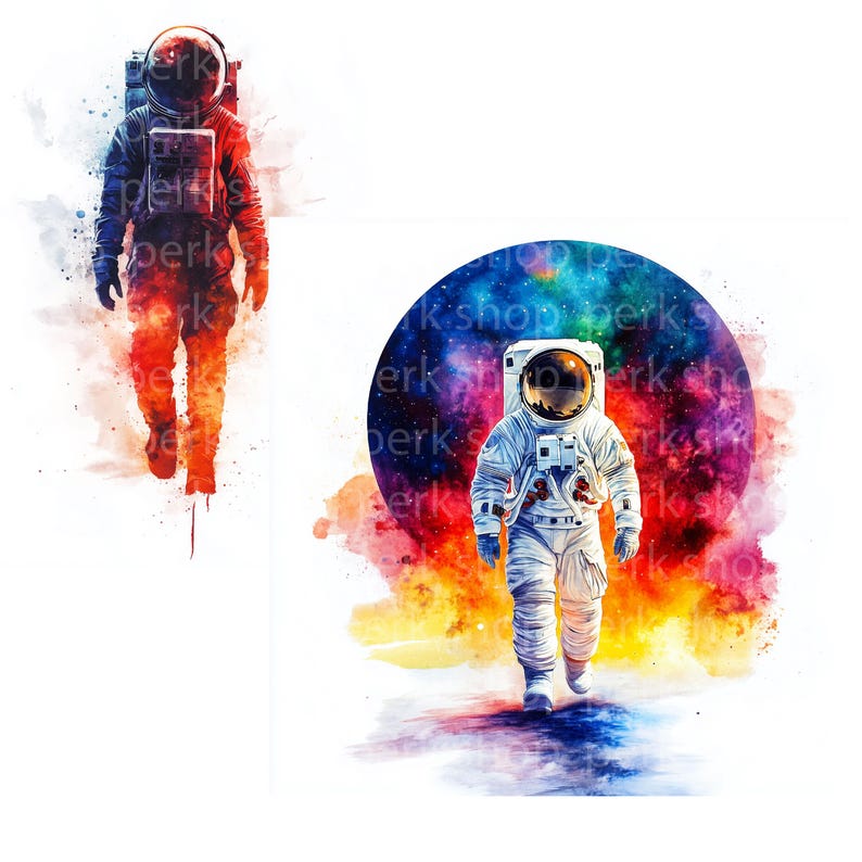 11 Outer Space Astronaut Watercolor Clipart, Spaceman Clipart, High ...