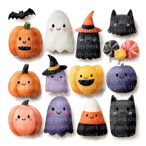 Cute Halloween Watercolor Clipart | Ghost, Pumpkin, Candy PNG | Kawaii ...